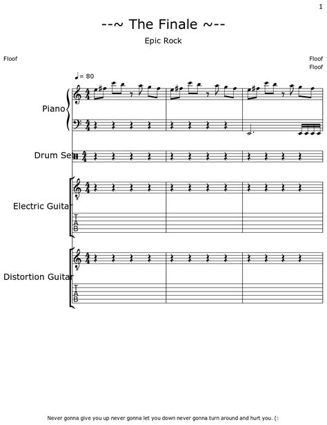 The Finale ~ Sheet Music For Piano Drum Set Electric Guitar