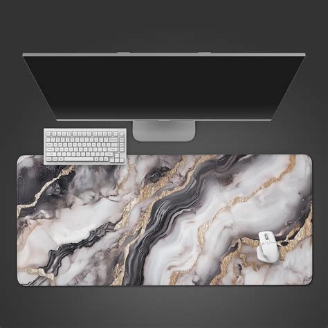 Marble Desk Mat Abstract Marble Texture Luxury Desk Pad Gold Veins