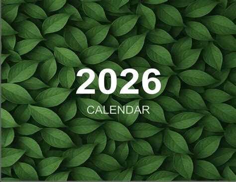 2026 Minimalist Green Leaf Themed Printable Calendar Instant Download