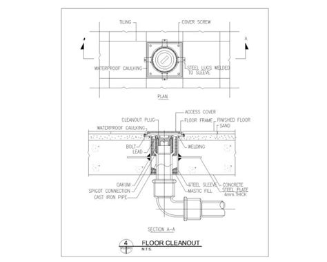 Free Autocad Plumbing Drawing Of Floor Cleanout For Sewerage Lines With