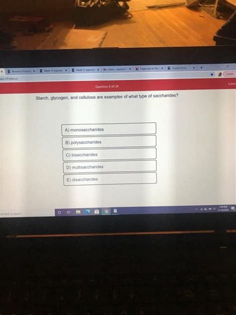 Solved Wa We De Ten Sum Question 6 Of 34 Starch Glycogen