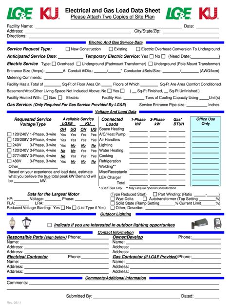 2011 Form Lgande And Ku Electrical And Gas Load Data Sheet Fill Online Printable Fillable Blank
