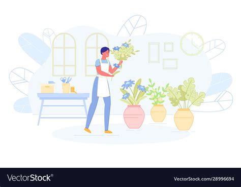 Florist Profession Job Flower Shop Staff Working Vector Image