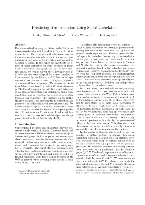 Pdf Predicting Item Adoption Using Social Correlation