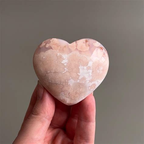 Pink Flower Agate Heart Cherry Blossom Agate Crystal Heart Etsy