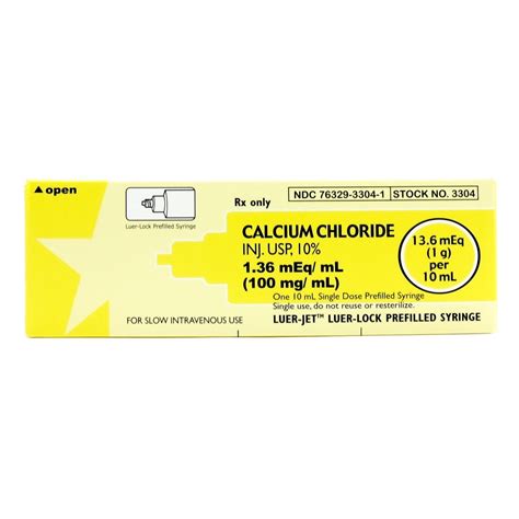 Calcium Chloride 10 100mgml Needleless Syringe 10mlsyringe Mcguff