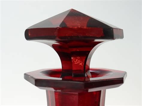 Antique 19th Century English Faceted Ruby Red Cut Glass Wine Decanter
