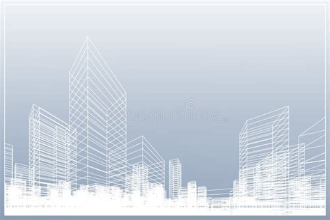 Abstract Wireframe City Background Perspective 3d Render Of Building Wireframe Stock Vector