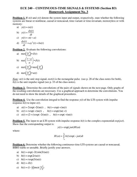 Ece240 B3 2014 Assignment No 3 Ece 240 Continuous Time