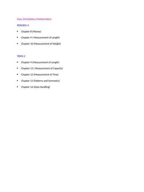 Class 3rd Mathematics Syllabus Pdf