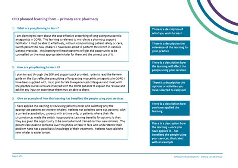 Cpd Planned Learning Form Primary Care Pharmacy Pdf Chronic