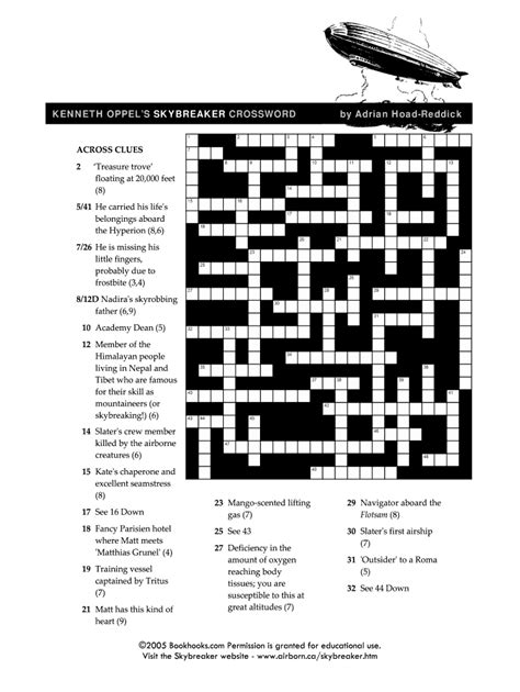 Kenneth Oppels Skybreaker Crossword By Adrian Hoad Reddick Fill Out
