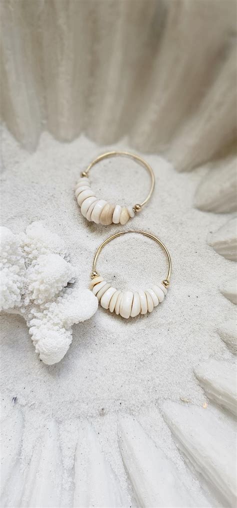 Puka Shell Earrings 14k Gold Filled Hoops Hawaiian Jewelry Etsy