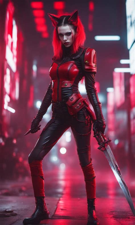 Cyberpunk Female Alien Cat Humanoid Red Latex Unif By Meadered4077 On