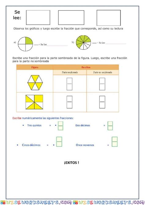 Representación Gráfica Y Escritura De Fracciones Worksheet Online
