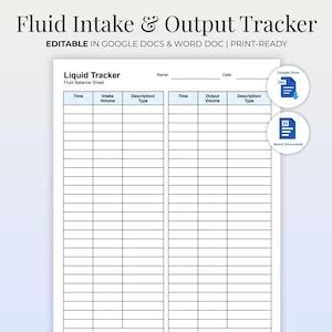 Fluids Intake And Output Record Fluid Balance Chart Intake Output