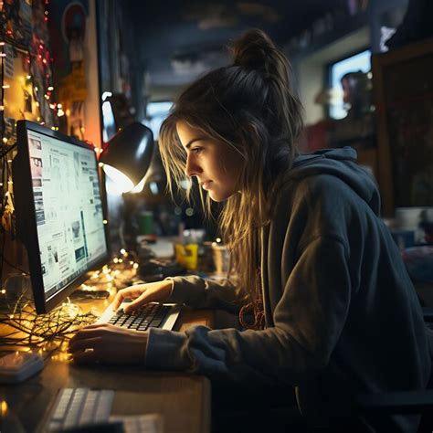 Premium Ai Image A Girl Practicing Coding On A Repurposed Desktop Computer D Digital Native