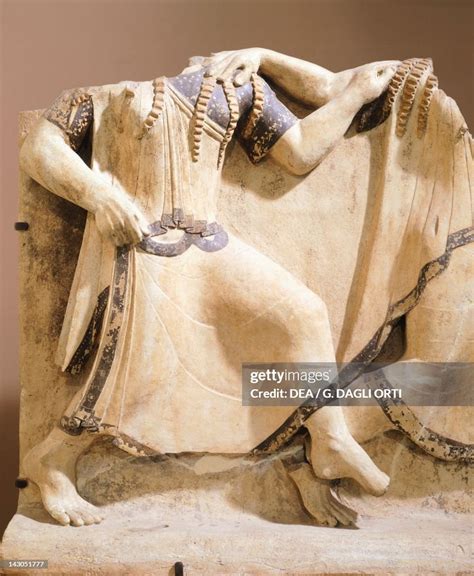 Dancing Female Figures Dressed In Ionic Chiton Polychrome Relief In
