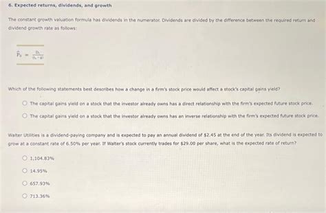 Solved 6 Expected Returns Dividends And Growth The