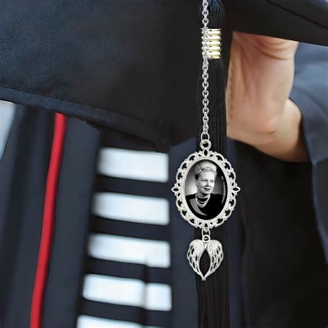 Personalized Graduation Tassel Photo Charm With Angel Wings Happary