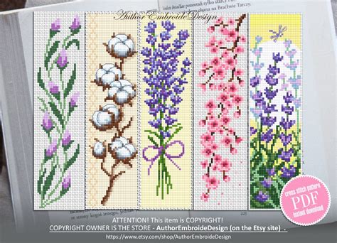Flower Bookmark Set Cross Stitch Pattern Pdf Download Floral Bookmark