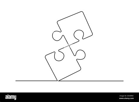 Puzzle Design Continuous One Line Art Drawing Of Vector Illustration