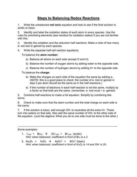 Steps To Balancing Redox Reactions