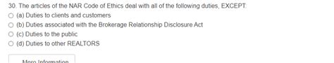 Solved 30 The Articles Of The Nar Code Of Ethics Deal With