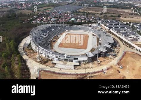 Panoramic Aerial View Of A Large Sports Stadium During Its Construction