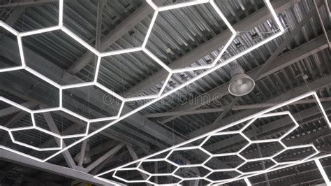 Modern Ceiling Lights Forming Hexagonal Pattern Stock Footage Video