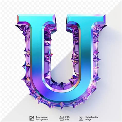 Premium Psd Isolated Black U With Shiny Metallic Colors And Jagged