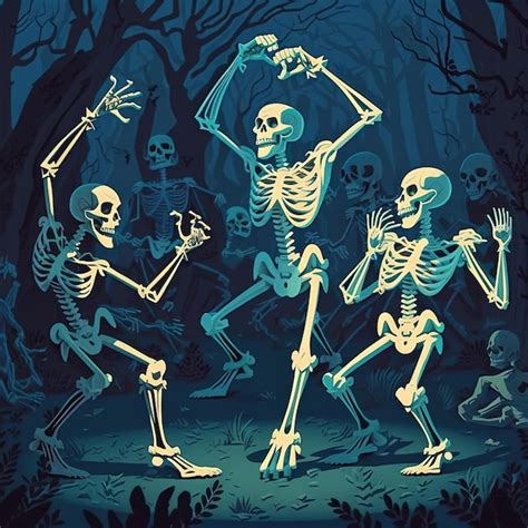 Premium Ai Image Eerie Night Dance Spooky Scary Skeletons In Motion