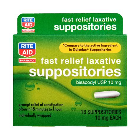 Rite Aid Fast Relief Laxative Suppositories 10mg 16 Count Bisacodyl