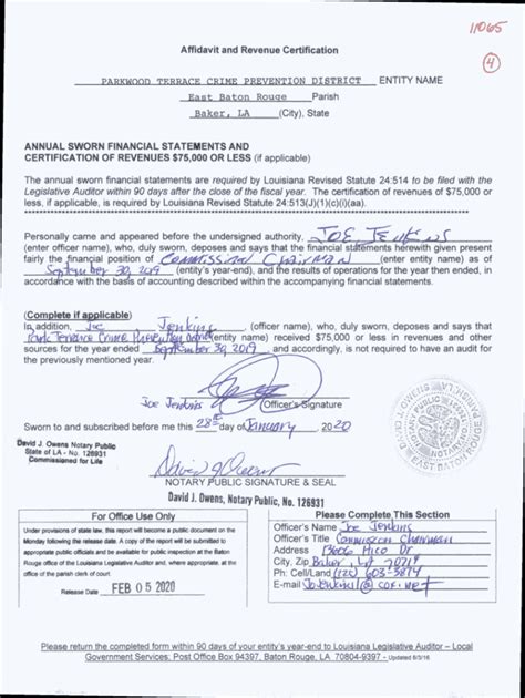 Fillable Online Afidavit And Revenue Certification Annual Sworn Fax