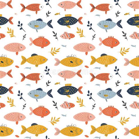 Very Cute Fish Clipart Seamless Pattern Tile Stock Image Image Of