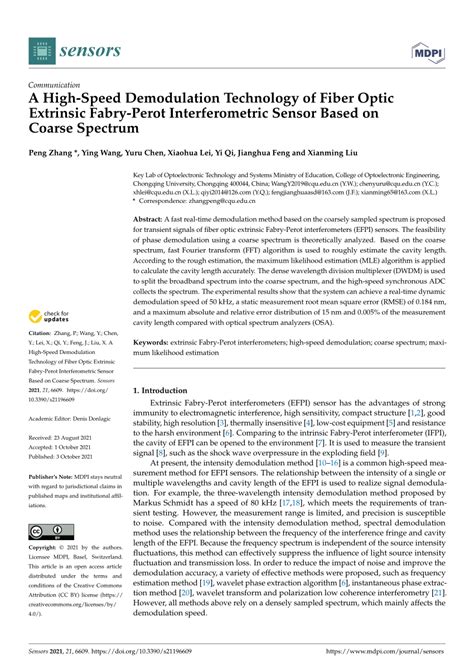 Pdf A High Speed Demodulation Technology Of Fiber Optic Extrinsic Fabry Perot Interferometric