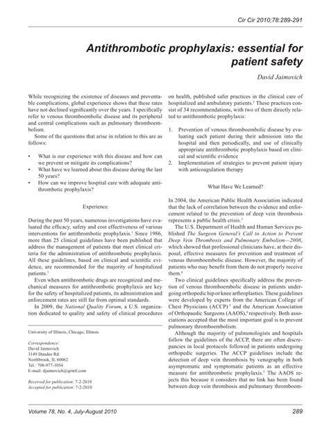 Pdf Antithrombotic Prophylaxis Essential For Patient Safety