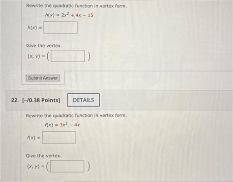 rewrite the quadratic function in vertex form