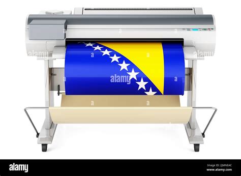 Wide Format Printer Plotter With Bosnian And Herzegovinan Flag 3d Rendering Isolated On White