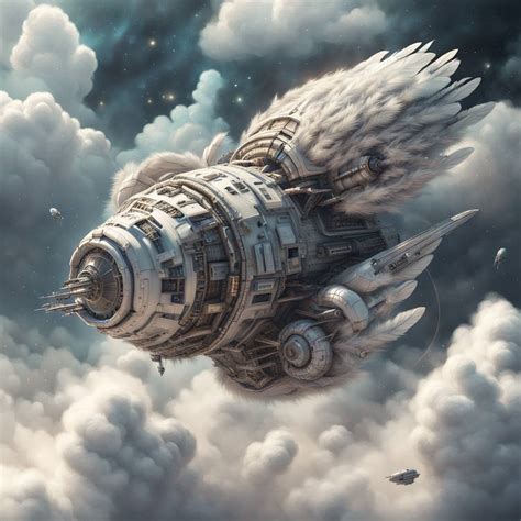 Highly Detailed Feathers Shaped Sci Fi Spacecraft By Artofvibration On