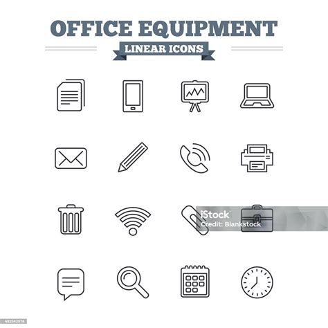 Office Equipment Linear Icons Set Thin Outline Signs Vector Stock Illustration Download Image