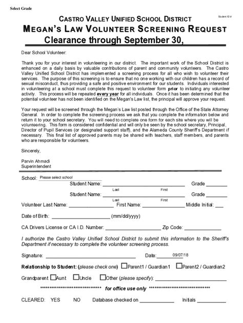 2018 2026 Form Ca Cvusd Megans Law Volunteer Screening Request Blank