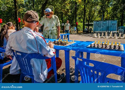 the game of chess and simultaneous chess display editorial photo