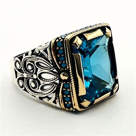 Mens Aquamarine Blue Stone Ring Tryaladdin In 2025 Blue Stone