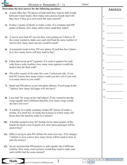 Common Core Sheets Answer Key 6th Common Core Worksheets