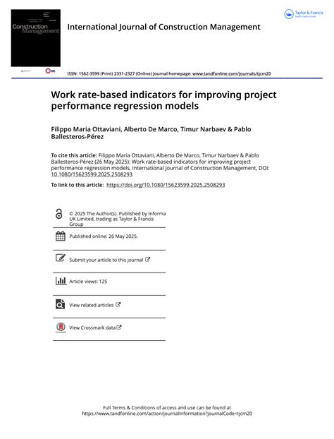 Pdf Work Rate Based Indicators For Improving Project Performance Regression Models