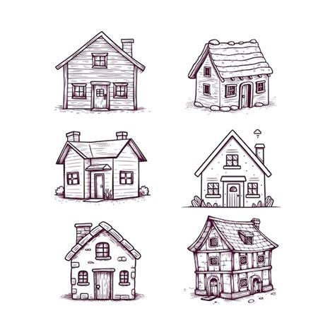 Conjunto De Casa Dibujada A Mano Aislada Sobre Fondo Blanco Vector