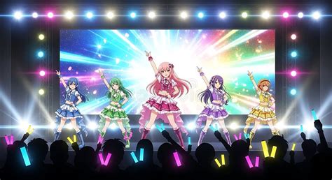 Vibrant Anime Idol Group Performing Live On Stage With Cheering