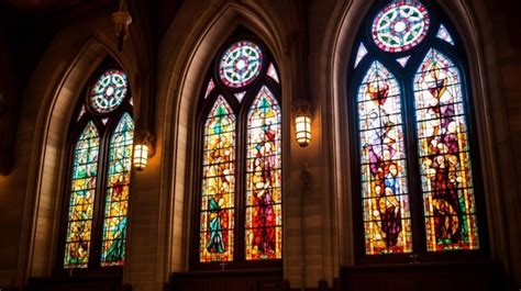Premium Ai Image Stained Glass Windows In A Church With The Word
