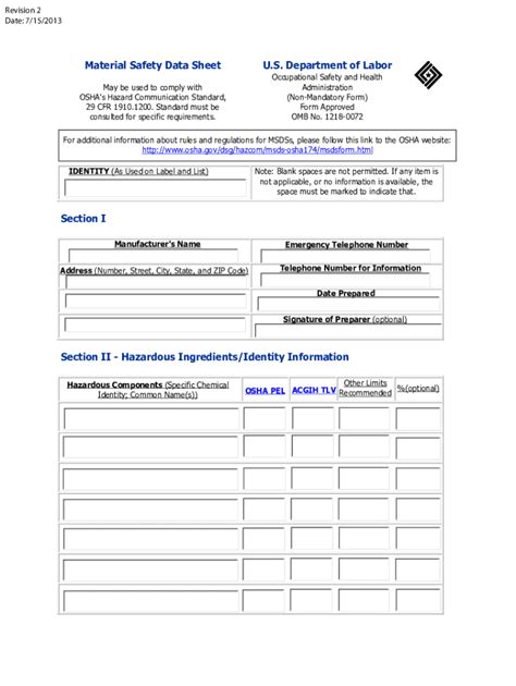Fillable Online Material Safety Data Sheet Msds For Hazardous Fax